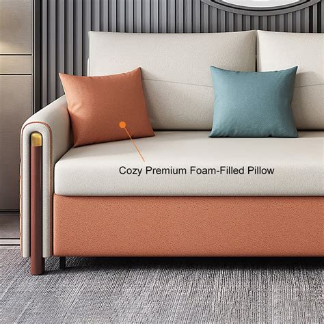 1500mm White And Orange Sleeper Sofa Convertible Sofa Leath Aire Upholstery｜homary