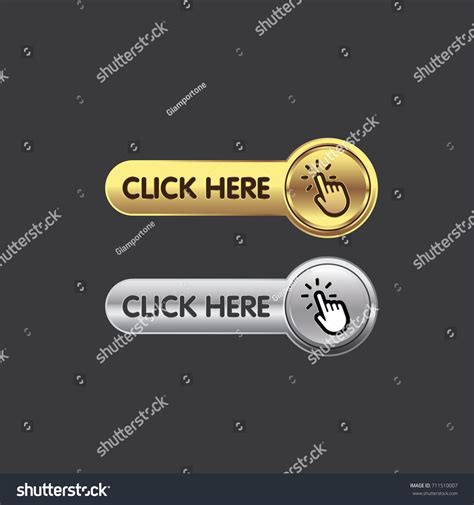 Click Here Button Hand Clicking Gold Stock Vector Royalty Free