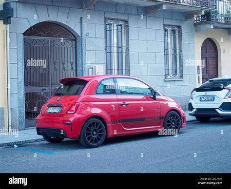 Cremona Italy June 10th 2024 Red Tuned Fiat Abarth 595 Competizione