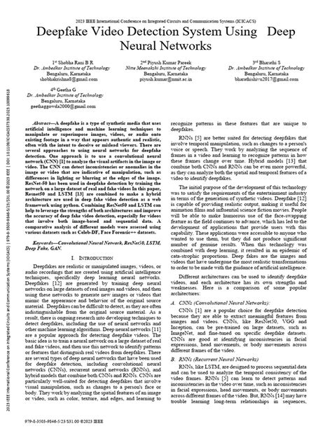 Deepfake Detection With Neural Networks Pdf Artificial Neural