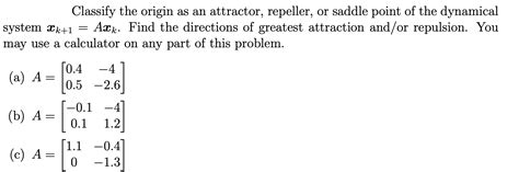 Solved Classify The Origin As An Attractor Repeller Or