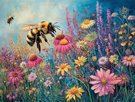 Bee Activity In Wild Plant Flowers Stock Illustration Illustration Of