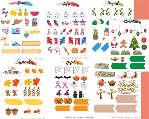 Calendar Printable Stickers Monthly Calendar Stickers Holiday