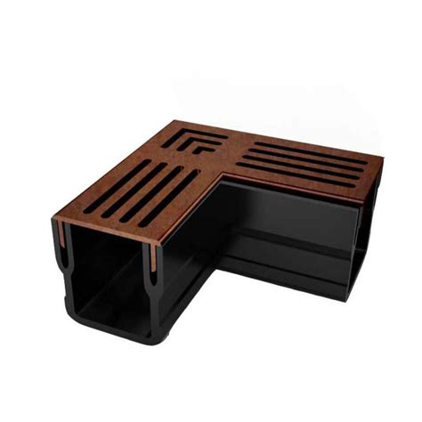 Threshold Slim Drain Corner Unit With Corten Steel Grating 65 X 60mm
