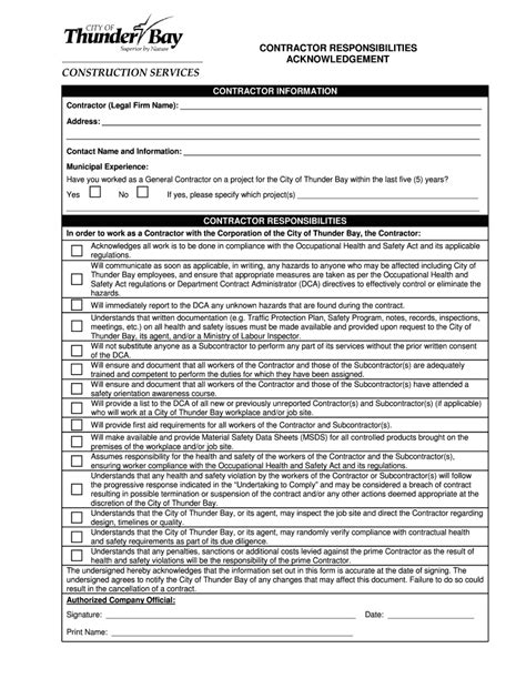 Fillable Online Contractor Responsibilities Acknowledgement Fax Email Print Pdffiller
