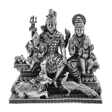 Maa Silver Pure Silver Shiva Parvati Ganesha Kartikeya Semi Solid Idol