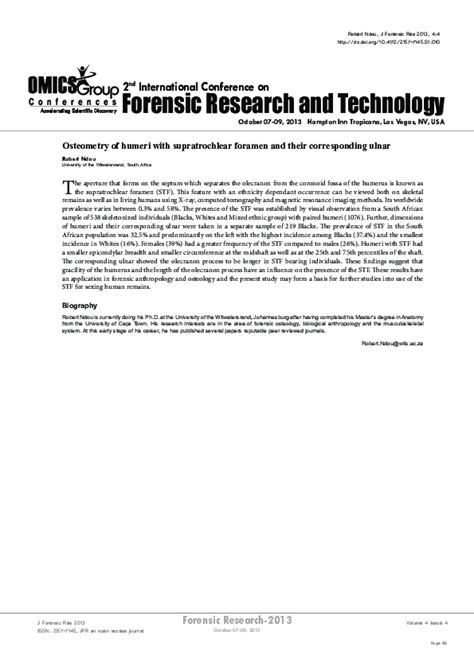 Pdf Osteometry Of Humeri With Supratrochlear Foramen And Their
