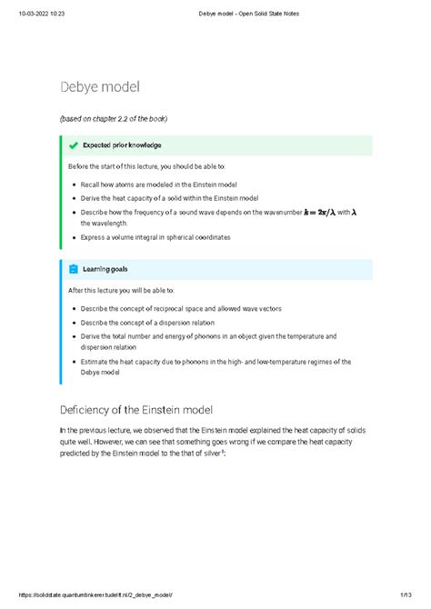 2debye Model Open Solid State Notes Debye Model Based On Chapter 2