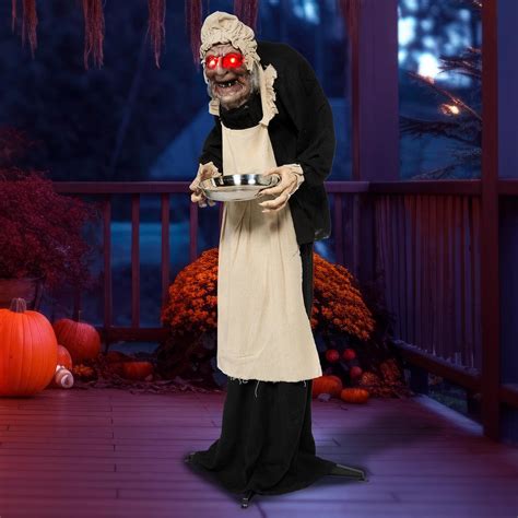 5ft Halloween Animatronics Decorations Standing Zombie Maid With Hat