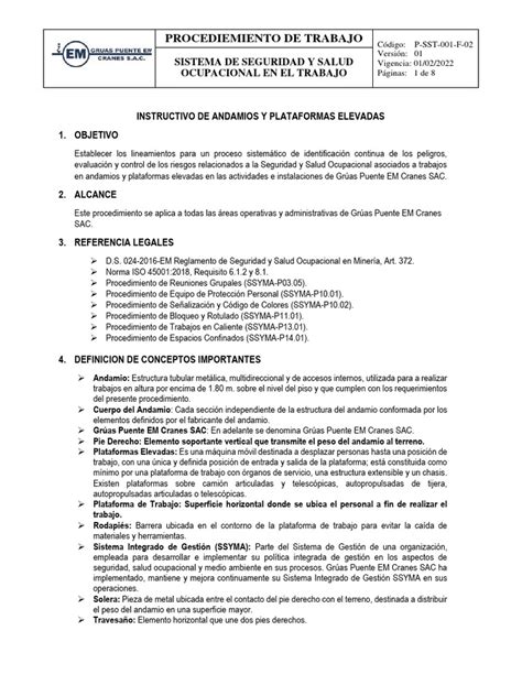 Ssyma 502 Instructivo De Andamios Y Plataformas Elevadas Pdf Andamio Seguridad Y Salud