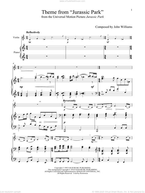 Theme From Jurassic Park Sheet Music For Violin And Piano Pdf