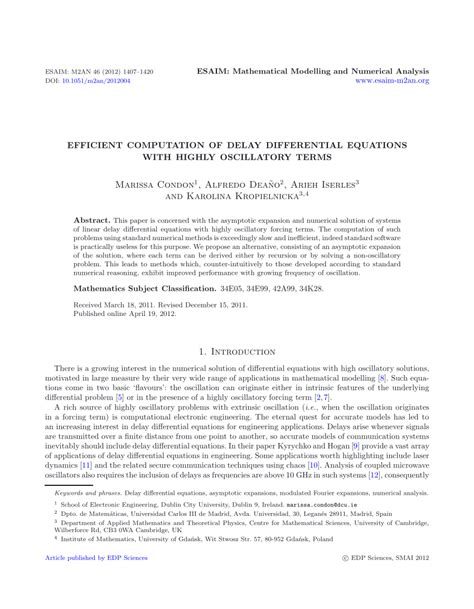 Pdf Efficient Computation Of Delay Differential Equations With Highly