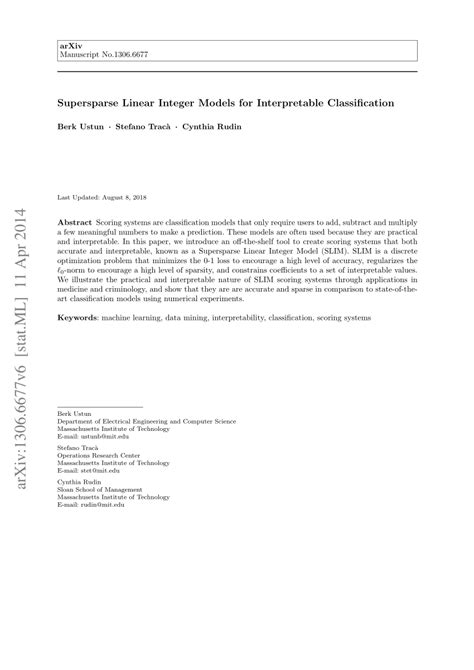 Pdf Supersparse Linear Integer Models For Interpretable Classification