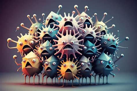 Crowd Of Funny Multi Colored Virus Character With Angry Faces