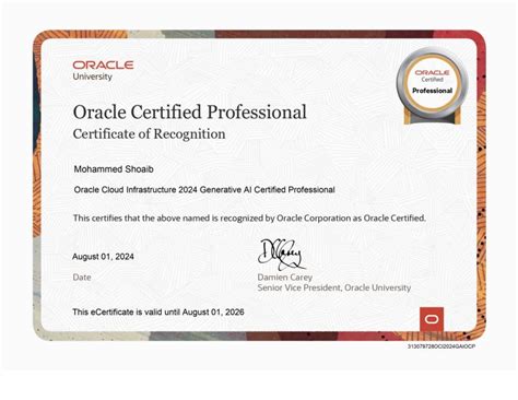 Mohammed Shoaib On Linkedin Oraclecloud Generativeai Certification