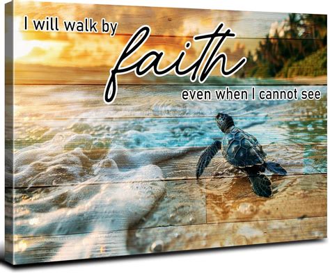 Aaberic Scripture Holy Bible Wall Art Teal Sea Turtle Canvas Picture Motivational Wall Decor I
