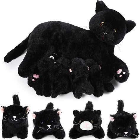 Skylety Nurturing Cat Stuffed Animal With 4 Plush Kittens