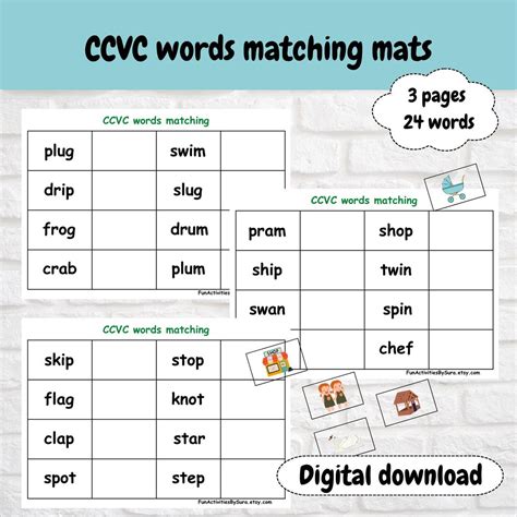 Ccvc Words Matching Worksheets Phonics Game Digital Download Etsy
