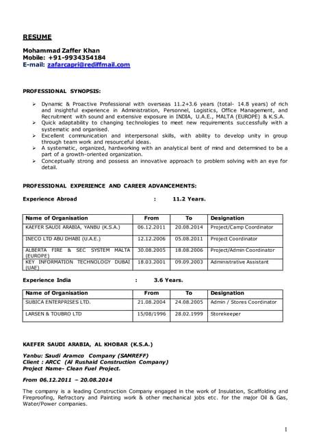 C V Of Zafar Khan Docx