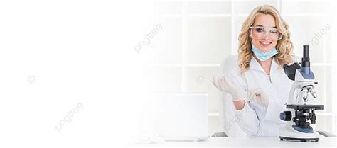 Research Scientist With Microscope Beautiful Female Research Scientist