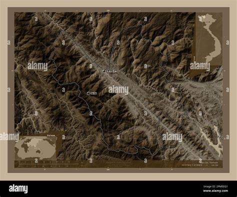 Lao Cai Province Of Vietnam Elevation Map Colored In Sepia Tones With