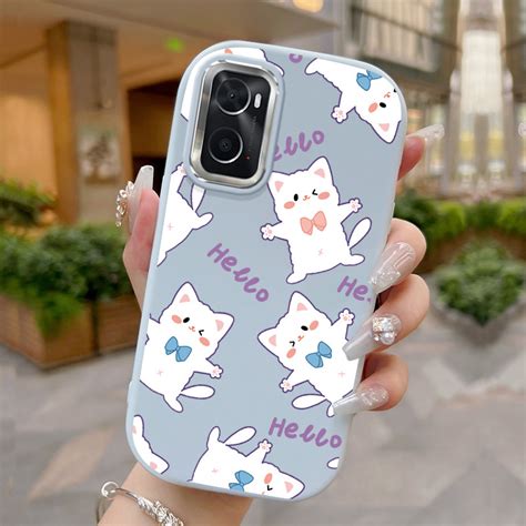 Hp Casing For Oppo A36 A76 A96 4g Case Cute White Cat Casing Elastic