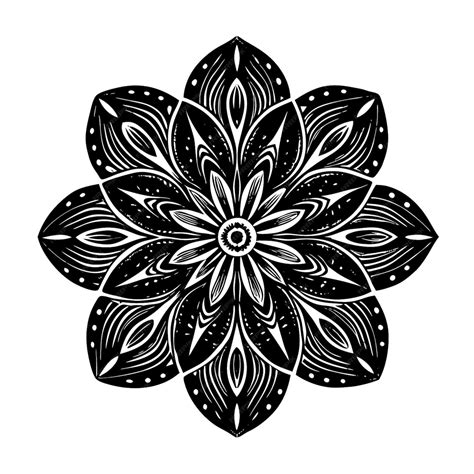 Black And White Detailed Flower Mandala With Ornate Patterns Premium