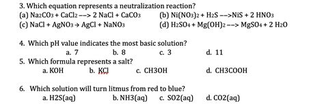 Solved 3 Which Equation Represents A Neutralization