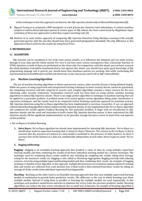 Irjet Detection Of Sql Injection Using Machine Learning A Survey Pdf