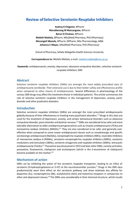 Pdf Review Of Selective Serotonin Reuptake Inhibitors