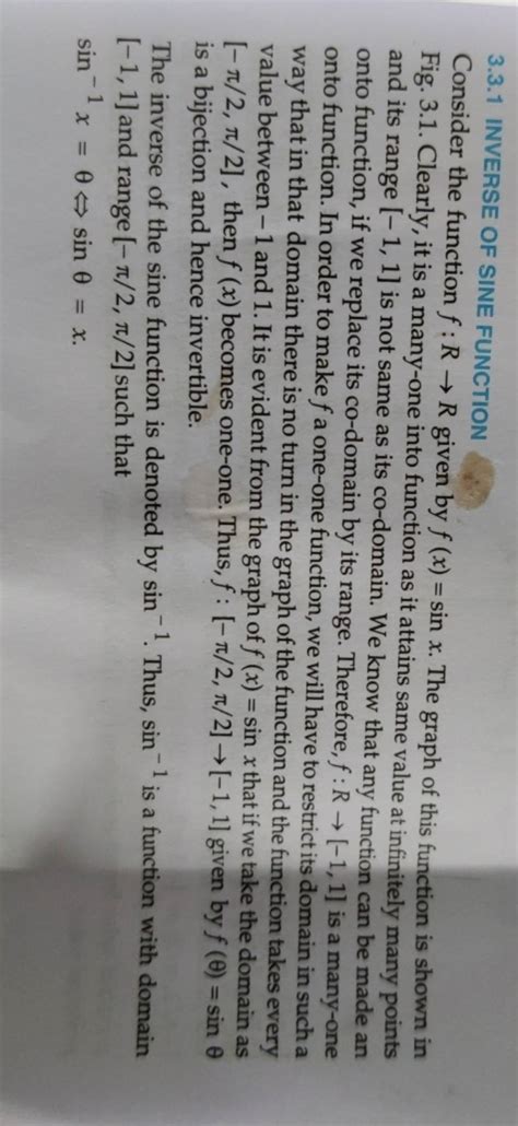331 Inverse Of Sine Functionconsider The Function Fr→r Given By Fx