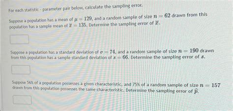 Solved For Each Statistic ﻿parameter Pair Below Calculate