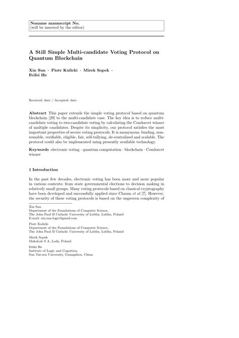 Pdf A Still Simple Multi Candidate Voting Protocol On Quantum Blockchain