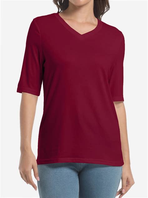 Womens V Neck Basic Summer Casual Elbow Length T Shirts