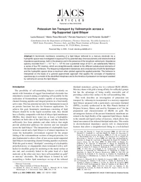 Pdf Potassium Ion Transport By Valinomycin Across A Hg Supported