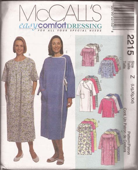 Mccalls 2215 1999 Hospital Special Needs Dress Top Wrap Gown Pattern