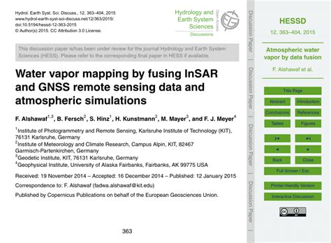 Pdf Water Vapor Mapping By Fusing Insar And Gnss Remote Sensing Data And Atmospheric Simulations