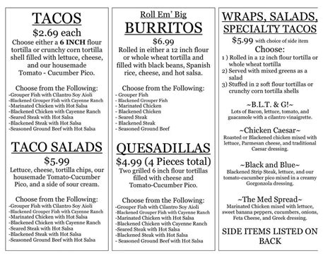Menu At Taco Spot Restaurant Charleston