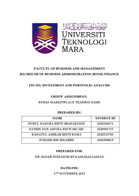 Group Assignment Fin 522 Faculty Of Business And Management Bachelor Of Business