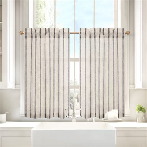 Gracie Oaks Farmhouse Kitchen Curtains Striped Tier Linen Short