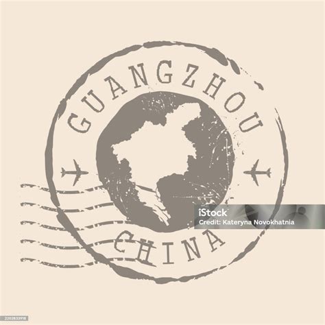 Stamp Postal Of Guangzhou Is City Of China Map Silhouette Rubber Seal