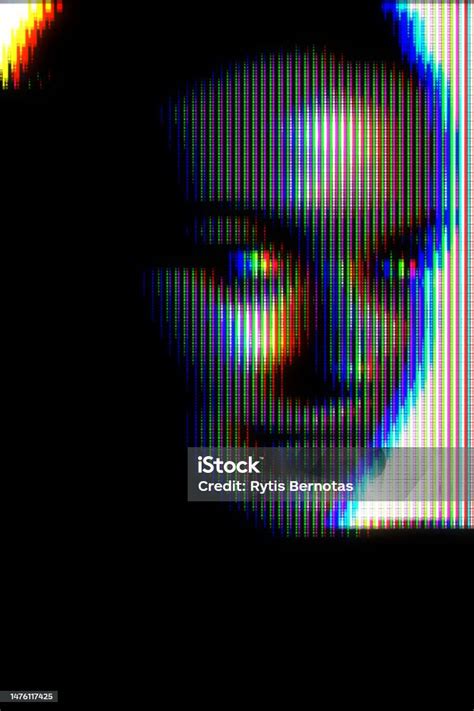 Rgb 색상 분할 효과 스타일의 하프톤 흑백 텔레비전 화면 픽셀 패턴의 여성 초상화 그림 팝 아트에 대한 스톡 사진 및 기타 이미지 팝 아트 어두운 색 25 29세