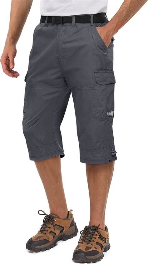 Tacvasen Cotton Shorts Mens Cargo Work Shorts Elastic Waist 3 4 Length