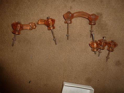 Vintage Glass Drawer Pulls Pink Depression Handle And 3 Knobs