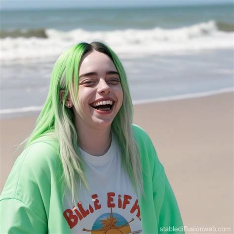 Billie Eilish Laughing On Beach Stable Diffusion Online
