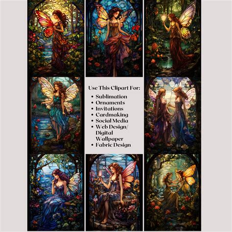Stained Glass Fairies Clipart Digital Download Free Commercial Use