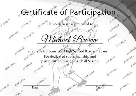 Editable Baseball Certificate Template Sports Certificate Award