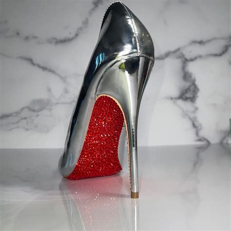 Silver Chrome Crystal Red Bottoms Stiletto High Heel Pumps Fashion