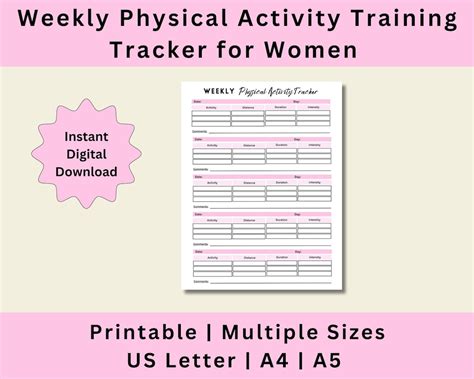 Weekly Physical Activity Tracker Printable Physical Activity Log