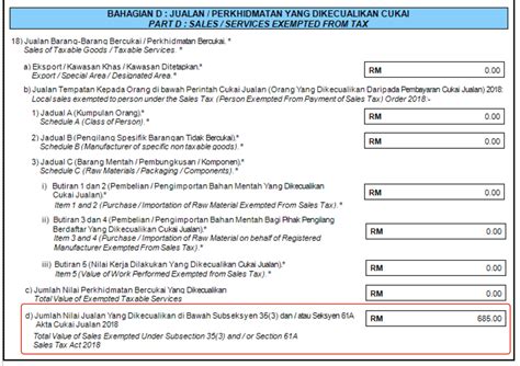 Sst Total Value Of Sales Exempted 18d Into Sst Return Form In Part D